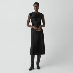 Theory Satin Twist Bodice Midi Dress - Black