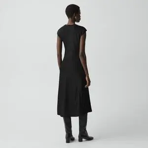 Theory Satin Twist Bodice Midi Dress - Black