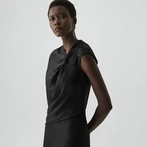 Theory Satin Twist Bodice Midi Dress - Black