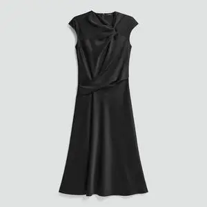 Theory Satin Twist Bodice Midi Dress - Black