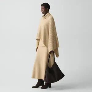 Theory Ribbed Astor Wool Poncho - Beige