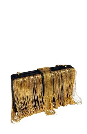 SIMITRI Fringed Clutch With Metal Chain - Black/ Gold