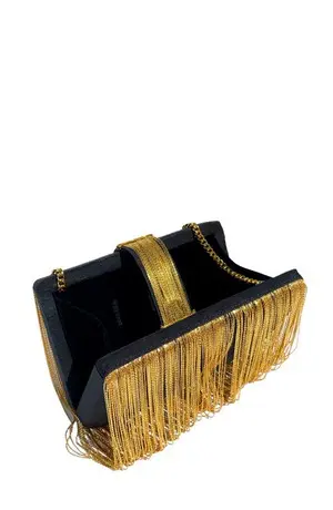 SIMITRI Fringed Clutch With Metal Chain - Black/ Gold