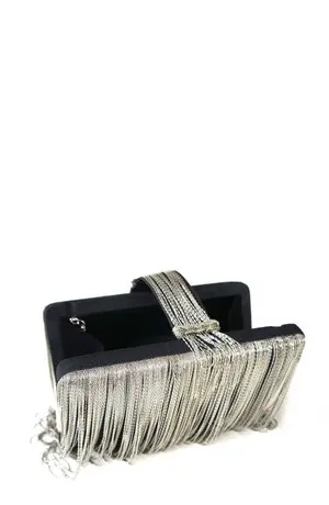 SIMITRI Fringed Clutch With Metal Chain - Black/silver