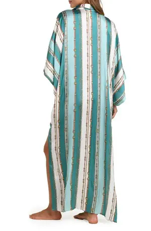 L'Agence Wrena Belt Stripe Satin Maxi Shirtdress