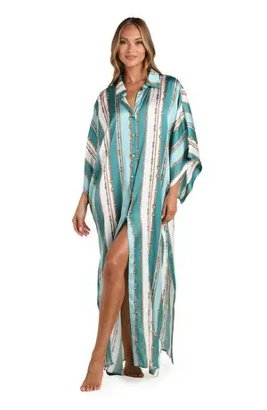 L'Agence Wrena Belt Stripe Satin Maxi Shirtdress