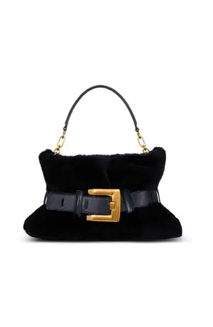 Balmain Medium Anthem Bag In Shearling - Navy