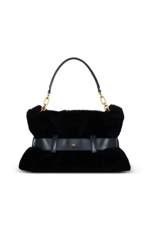Balmain Medium Anthem Bag In Shearling - Navy