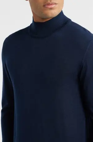 JACK VICTOR Mock Neck Wool And Silk Sweater - Navy