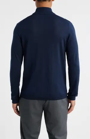 JACK VICTOR Mock Neck Wool And Silk Sweater - Navy