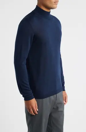 JACK VICTOR Mock Neck Wool And Silk Sweater - Navy
