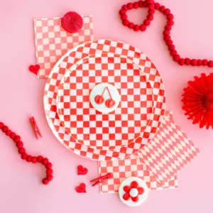 JOLLITY & CO Checkered Cocktail Napkins - Cherry Crush