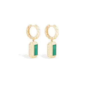 CAMPBELL + CHARLOTTE Spark Emerald Cut Drop Huggie Earrings - Malachite & Diamond-gold