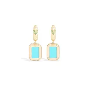 CAMPBELL + CHARLOTTE Spark Emerald Cut Drop Huggie Earrings - Turquoise & Emerald-gold