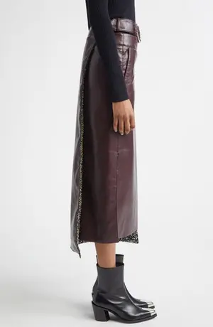 Rabanne Faux Leather Beaded Layered Skirt - Brown Plum