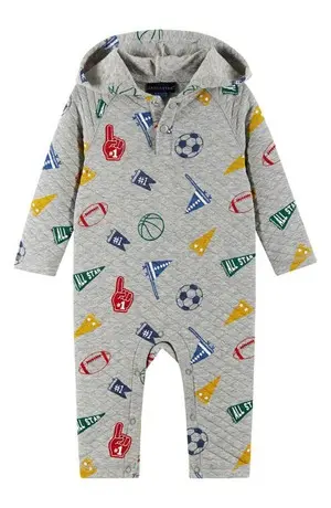 Andy & Evan Sport Print Quilted Hooded Romper