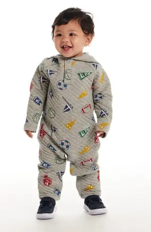 Andy & Evan Sport Print Quilted Hooded Romper