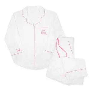 AME & LULU Long Pajama Set White And Pink Tee Time