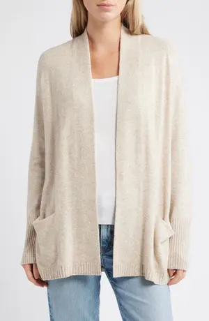 Caslon Open Front Cardigan - Tan Doeskin Heather