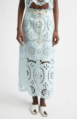 Zimmermann Awaken Broderie Anglaise Linen Midi Skirt