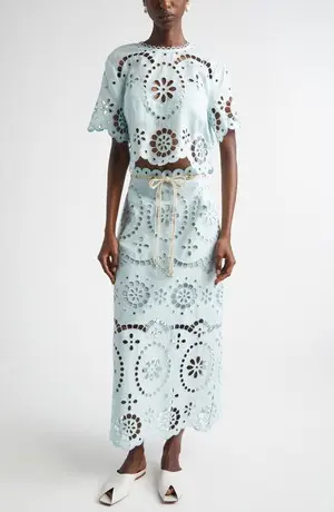 Zimmermann Awaken Broderie Anglaise Linen Midi Skirt