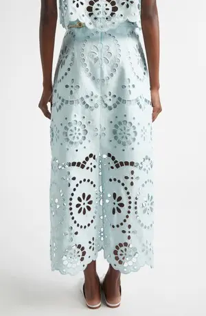 Zimmermann Awaken Broderie Anglaise Linen Midi Skirt