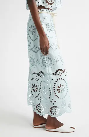 Zimmermann Awaken Broderie Anglaise Linen Midi Skirt