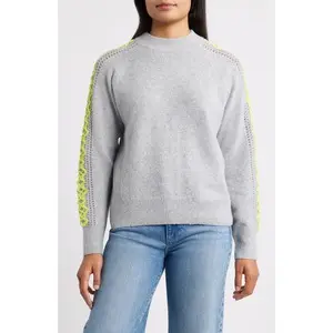 CITY BLUES Embroidered Sleeve Mock Neck Sweater