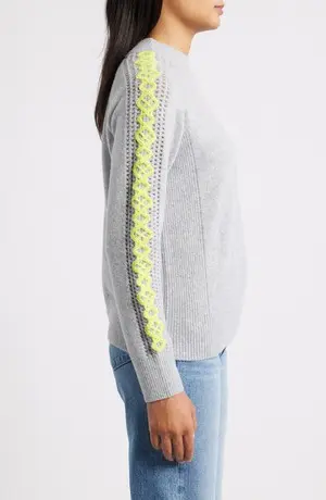 CITY BLUES Embroidered Sleeve Mock Neck Sweater