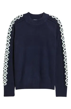 CITY BLUES Embroidered Sleeve Mock Neck Sweater