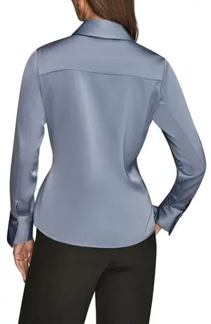 Donna Karan New York Pleated Wrap Front Silk Top