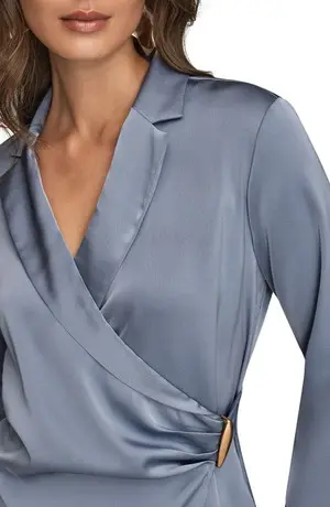 Donna Karan New York Pleated Wrap Front Silk Top
