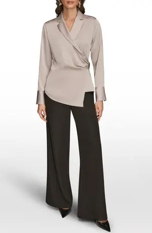 Donna Karan New York Pleated Wrap Front Silk Top - Vapor
