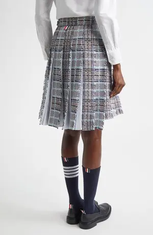 Thom Browne Plaid Tweed Drop Back Pleated Skirt