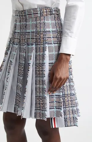 Thom Browne Plaid Tweed Drop Back Pleated Skirt