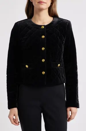 TAHARI ASL Quilted Velvet Crop Jacket