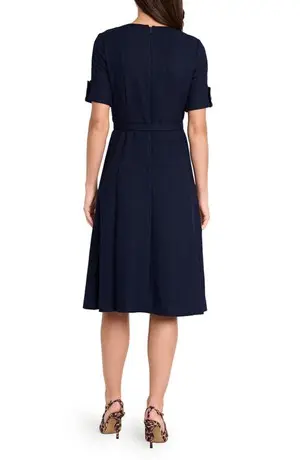 TAHARI ASL Belted Metallic Bouclé Dress