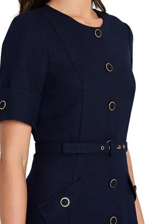 TAHARI ASL Belted Metallic Bouclé Dress
