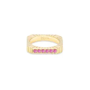 CAMPBELL + CHARLOTTE Spark Etched Stacking Band Ring - Pink Sapphire-gold