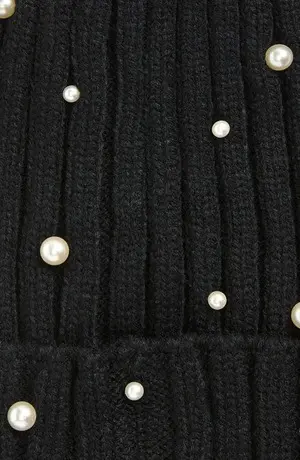 Tasha Faux Pearl Studded Beanie - Black