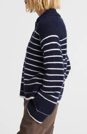 Madewell Cloudsoft Polo Sweater - Ivory Mini Stripe