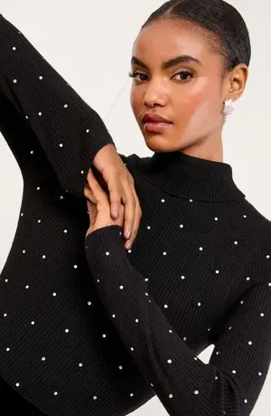 LIPSY Embellished Rib Mock Neck Sweater