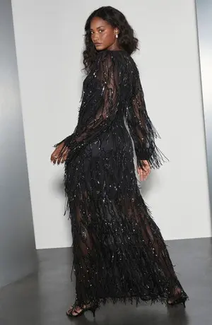 NEXT Sequin Tassel Long Sleeve Maxi Dress