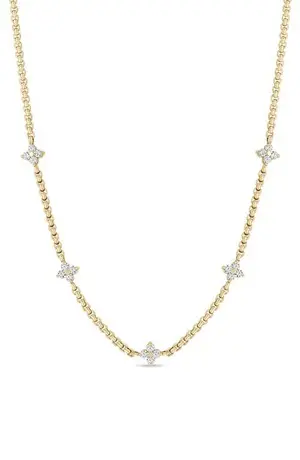 Zoe Chicco 14k Gold And Diamond Station Chain Necklace - Yellow Gold