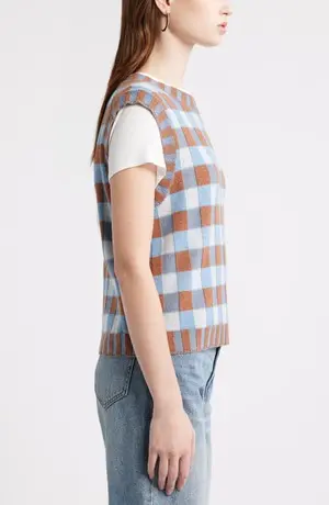 Treasure & Bond Gingham Check Wool & Cashmere Sweater Vest