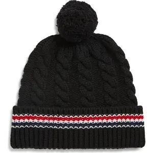 Thom Browne Cashmere Cable Knit Beanie With Pom - Black