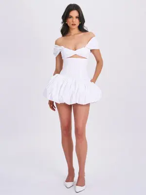 MISS CIRCLE Off-shoulder Bubble Hem Mini Dress
