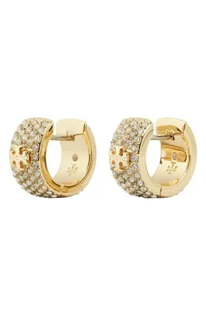 Tory Burch Icon Pavé Huggie Earrings - Tory Gold/crystal