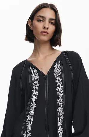 Desigual Embroidered Tie Neck Blouse