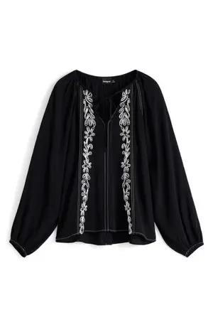 Desigual Embroidered Tie Neck Blouse